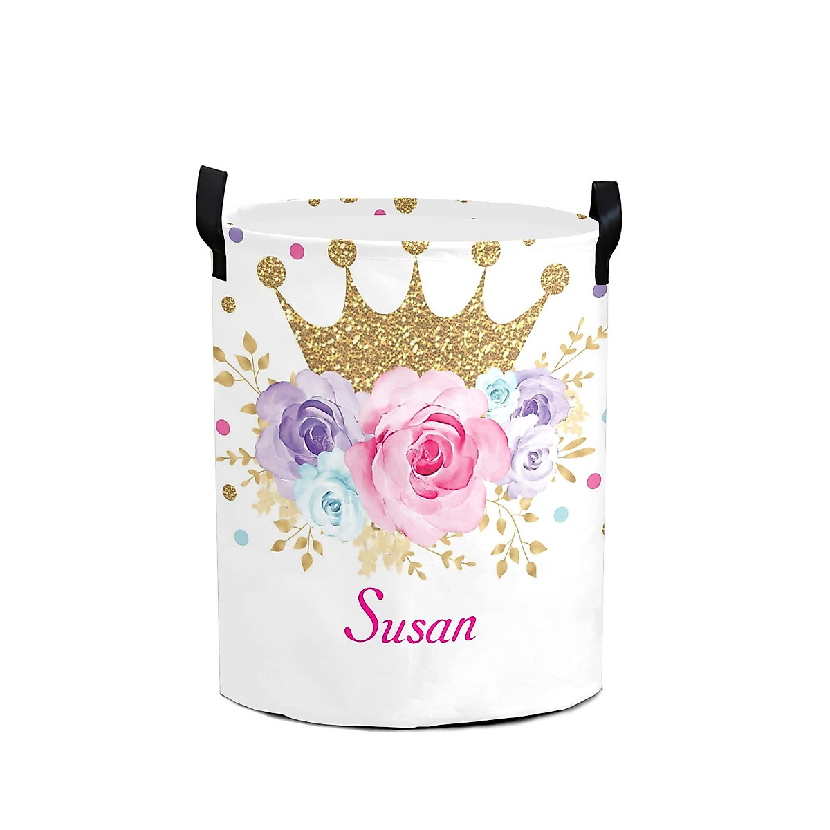 Personalized Custom Beautiful Flower Pattern Laundry Baskets with Name Waterproof Laundry Hampers Storage Baskets with Handles for Baby Boys Girls Gift