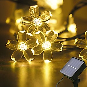 Mankinlu Solar Flower String Lights Outdoor Waterproof 39 FT 100 LED Solar String Lights Solar Cherry Blossom String Lights Solar Garden Twinkle Lights for Home Yard Garden Pergola Decor Warm White
