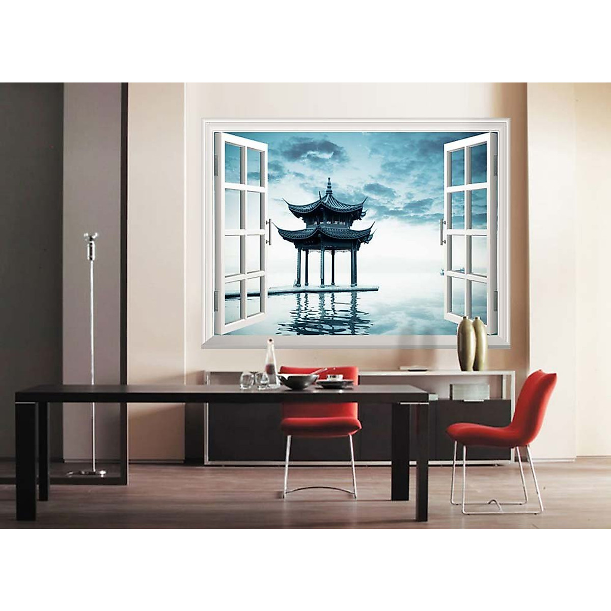 wall26 Removable Wall Sticker/Wall Mural - Spa Stones in Garden with Flow Water | Creative Window View Home Decor/Wall Decor - 24"x32"