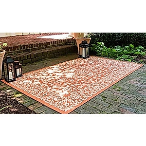 Unique Loom Outdoor Botanical Collection Area Rug - Allover (7' 1" x 10' Rectangle, Terracotta/ Beige)