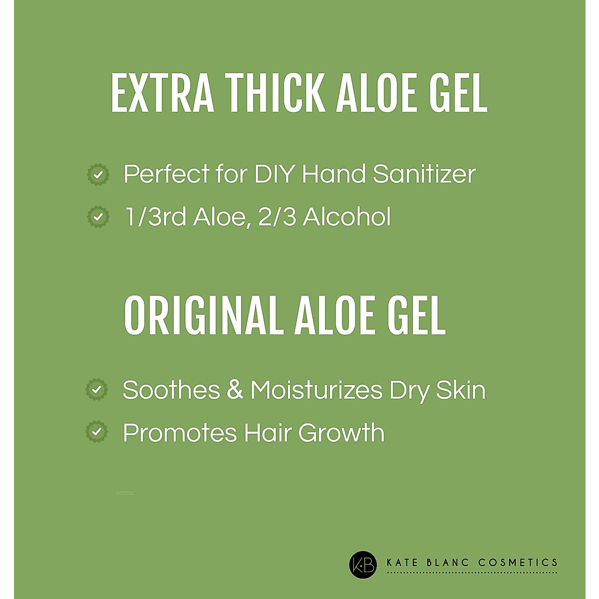 Kate Blanc Cosmetics Aloe Vera Gel for Face and Skin (8 oz) Pure Aloe Vera Gel for Hair Growth. Aloe Gel Great for Sunburn Relief, Burns, Dry Scalp Moisturizer. Made from Organic Aloe Vera Plant