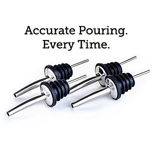 Professional Liquor Pourers Set of 4 | Free-Flow Stainless Steel Speed Bottle Pourer w/Tapered Spout - Fits Various Sizes of Liquor, Wine, Spirits, Vinegar and Olive Oil Bottles, up to 1l