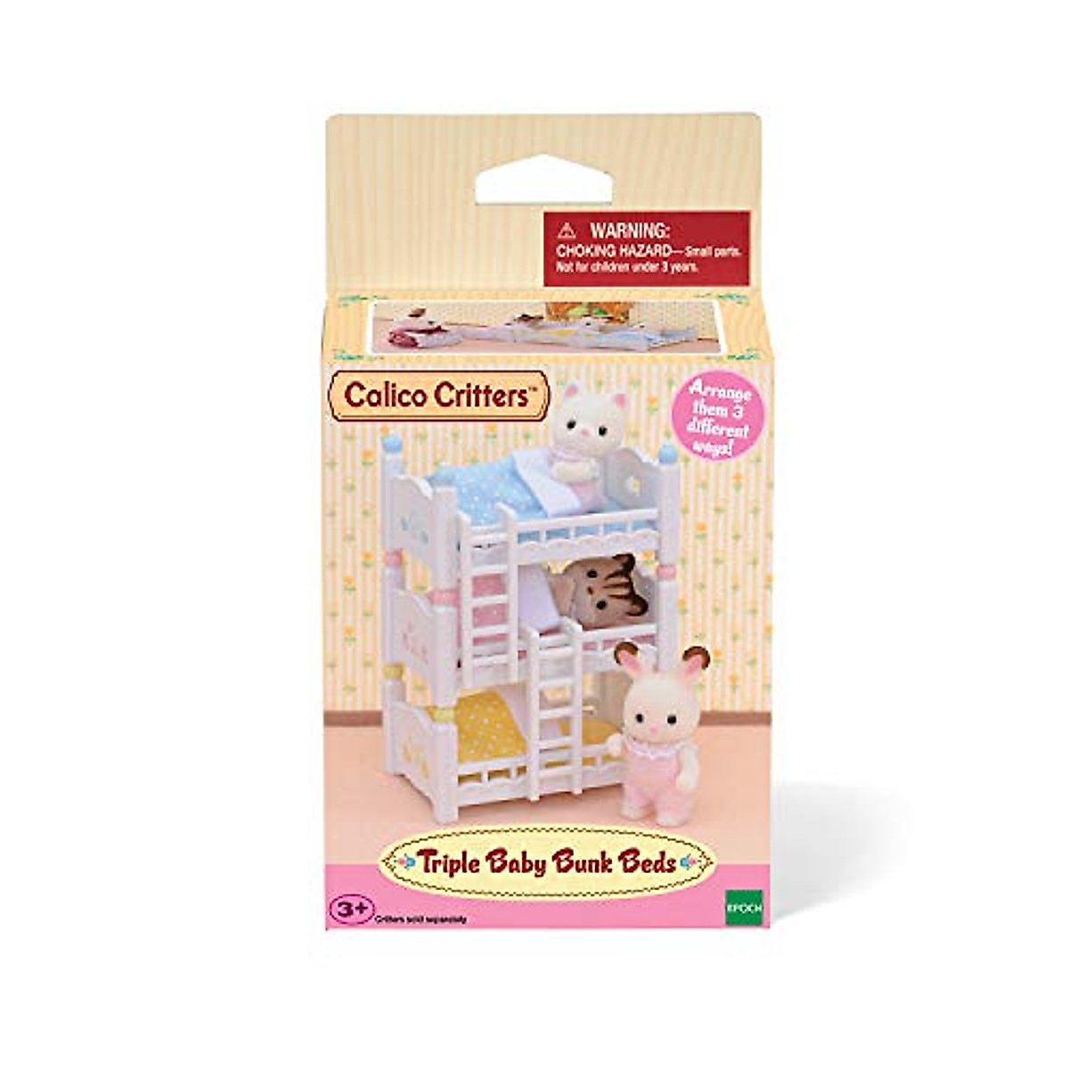 Calico Critters Triple Baby Bunk Beds, Dollhouse Toy Furniture, Multicolor, basic (CC2624), Set includes three beds, three mattresses with pillows, three blankets and two ladders