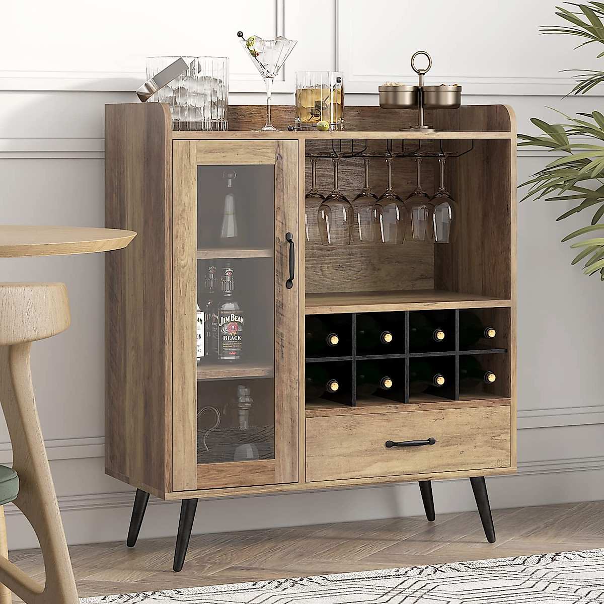 SogesGame Wine Cabinet Bar Cabinets for Liquor Wine Storage Rack Liquor Cabinet Bar Wine Cabinet for Liquor, Freestanding Wine Rack Buffet and Sideboards with Glass Holder for Living Room, Dining Room