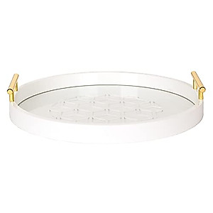 Kate and Laurel Caspen Round Cut Out Pattern Decorative Tray with Gold Metal Handles, White