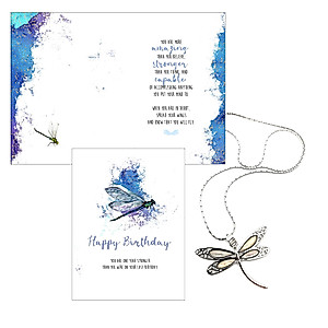 Smiling Wisdom - Happy Birthday Greeting Card Dragonfly Necklace Gift Set - Teen Women (White Abalone Dragonfly)