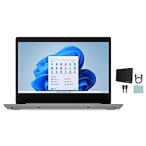 Lenovo Ideapad 3 14" FHD Laptop, Intel Core i3-1115G4, 4GB, 128GB SSD, Windows 11 in S Mode, Platinum Grey + Accessories