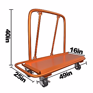 Heavy Duty Drywall Cart, Large Flatbed 3000Lbs Capacity Panel Cart Dolly, Plywood Cart with 6in Swivel Casters(49"L × 25"W × 48"H)