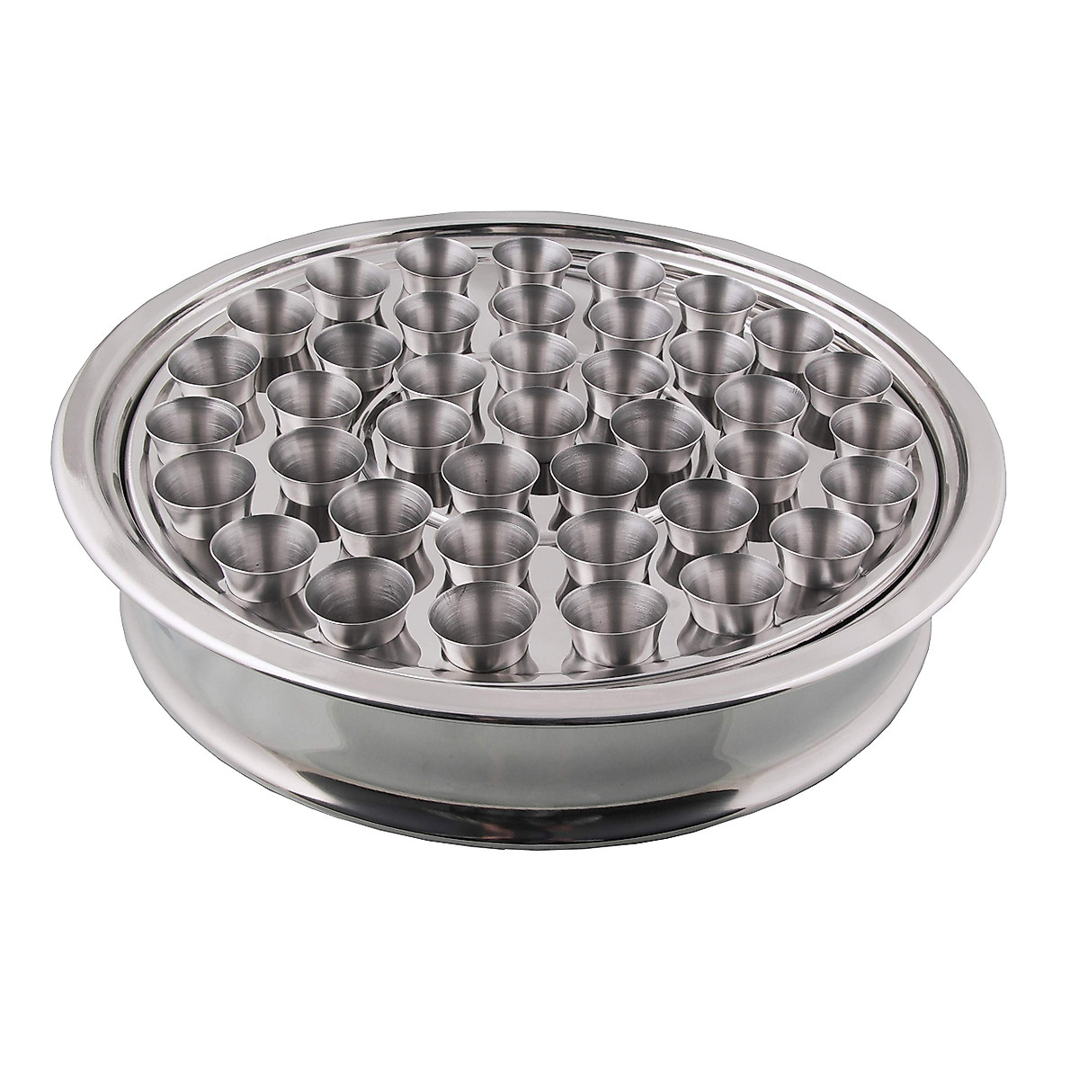 Mayur Exports Communion Ware Holy Wine Serving Tray with A Lid & A Stacking Bread Plate with A Lid + 40 Cups - Stainless Steel (Mirror/Silver)