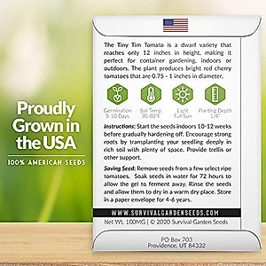 Survival Garden Seeds - Tiny Tim Tomato Seed for Planting - Packet with Instructions to Plant and Grow in Your Home Vegetable Garden - Non-GMO Heirloom Variety
