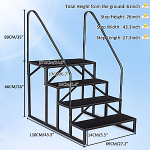 Swimming Pool Ladder above Ground, RV Steps with Handrail, Heavy Duty Pool Step Hot Tub Steps, 660 lbs Weight Capacity Camper Step Stool Mobile Home Stair for Getting High (4 STEP, 2 HANDRAIL)