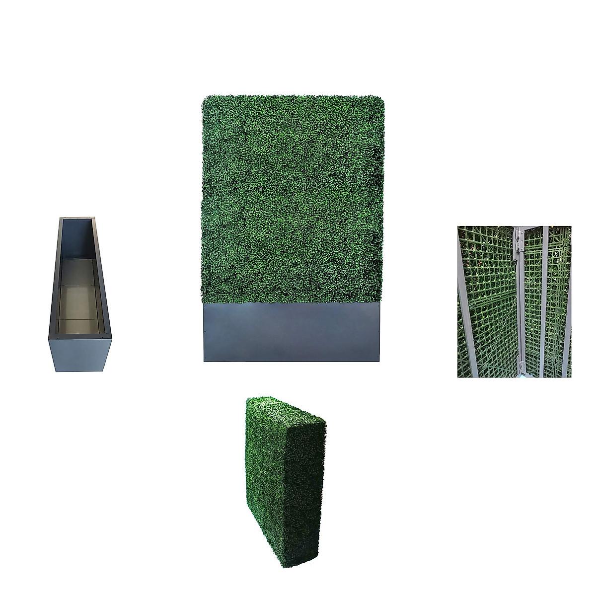 AGPL Upgraded Artificial Boxwood Hedge Wall with Dark Gray Stainless Steel Planter Box (79" Height 48" Width 12" Deep) Room Divider and Privacy Wall (79)