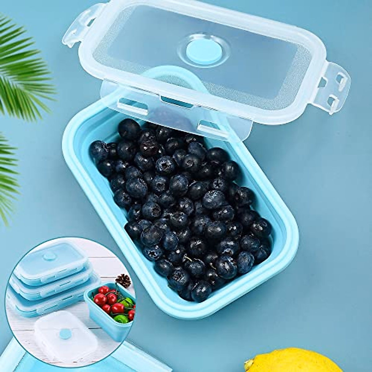 Collapsible Food Storage Containers with Lids - Silicone Container - Adjustable Food Storage Container - Bento Collapsable Lunch Box - Collapsible Camping Set - Collapsible Bowls with Lids - Meal Prep Containers Reusable - Travel Food Containers Set of 4