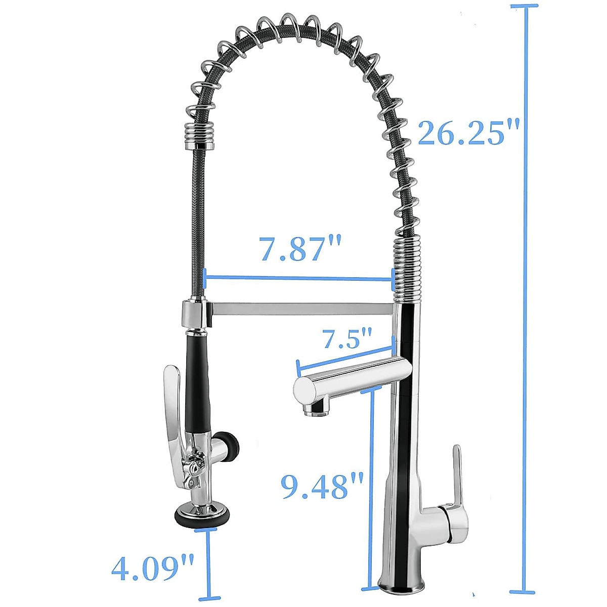 Commercial Kitchen Faucet with Pull Down Sprayer and Kitchen Soap Dispenser, Brass High Arc Pre-Rinse Tall Modern Single Handle Spring Kitchen Sink Faucet with Pull Out Spray, Chrome