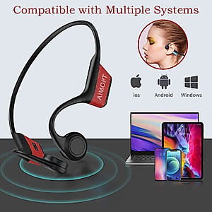Aimopt Bone Conduction Headphones,Open Ear Headphones Wireless Bluethooth 5.3 Running Headphones,IPX6 Waterproof Bluetooth Headset for Workouts, Night Running, Cycling, Driving (Red)