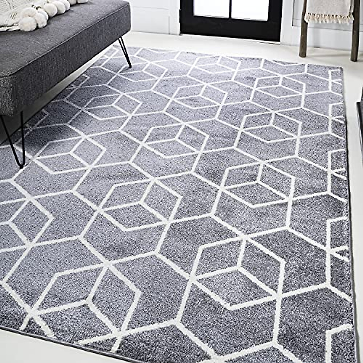JONATHAN Y SEU101F-5 Tumbling Blocks Modern Geometric Indoor Area-Rug Contemporary Casual Easy-Cleaning Bedroom Kitchen Living Room Non Shedding, 5 X 8, Gray/White