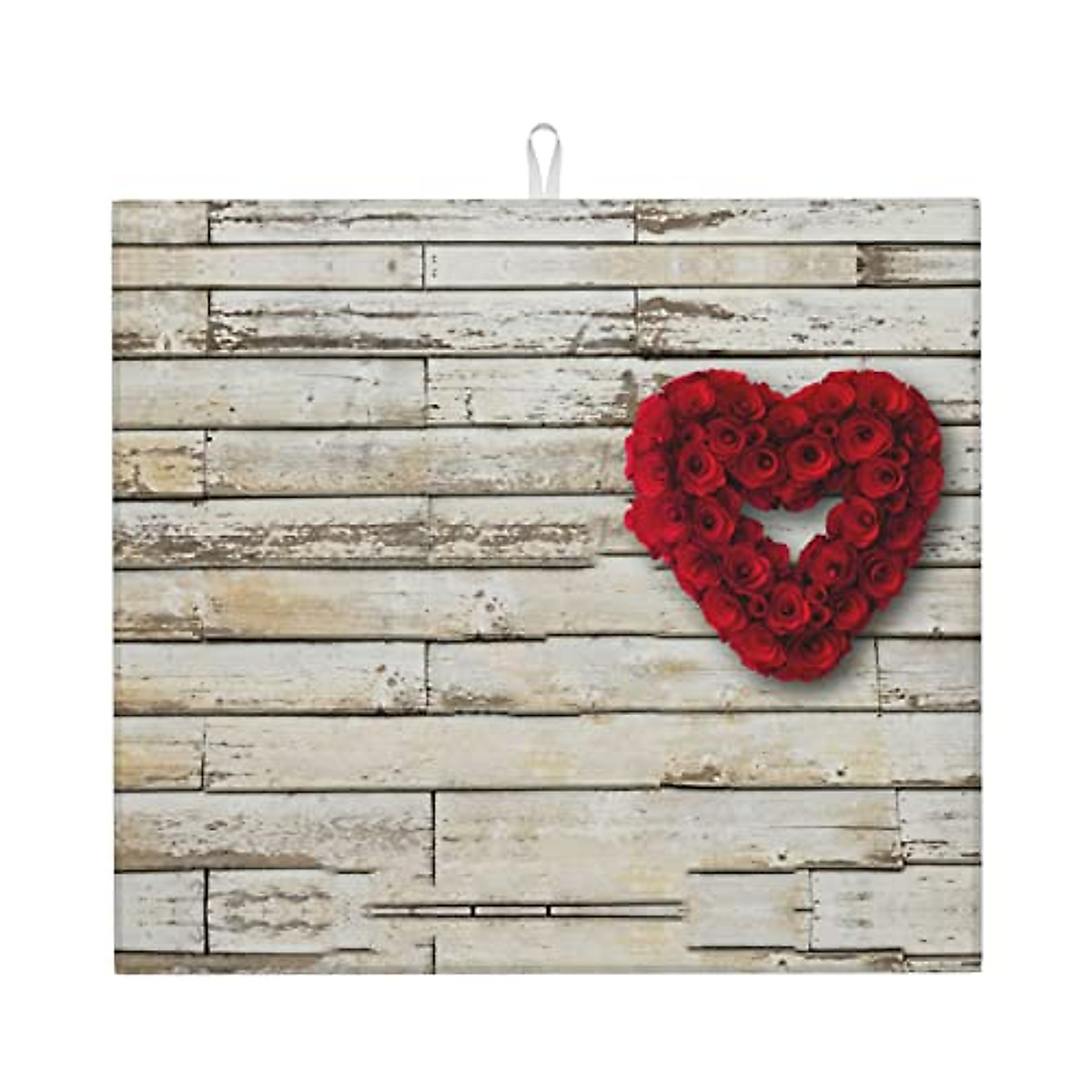 Red Heart-Shaped Roses Printed Drying Mat For Kitchen Ultra Absorbent Microfiber Dishes Drainer Mats Non-Slip Silicone Quick Dry Pad - 18 X 16inch