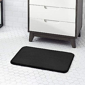 Walensee Extra Thick Memory Foam Bath Rug (17x24 Black) Non Slip Absorbent Super Cozy Velvet Bathroom Mat, Luxury Soft Plush Small Carpet for Bath Room Shower Floor Tub, Machine Wash Dry