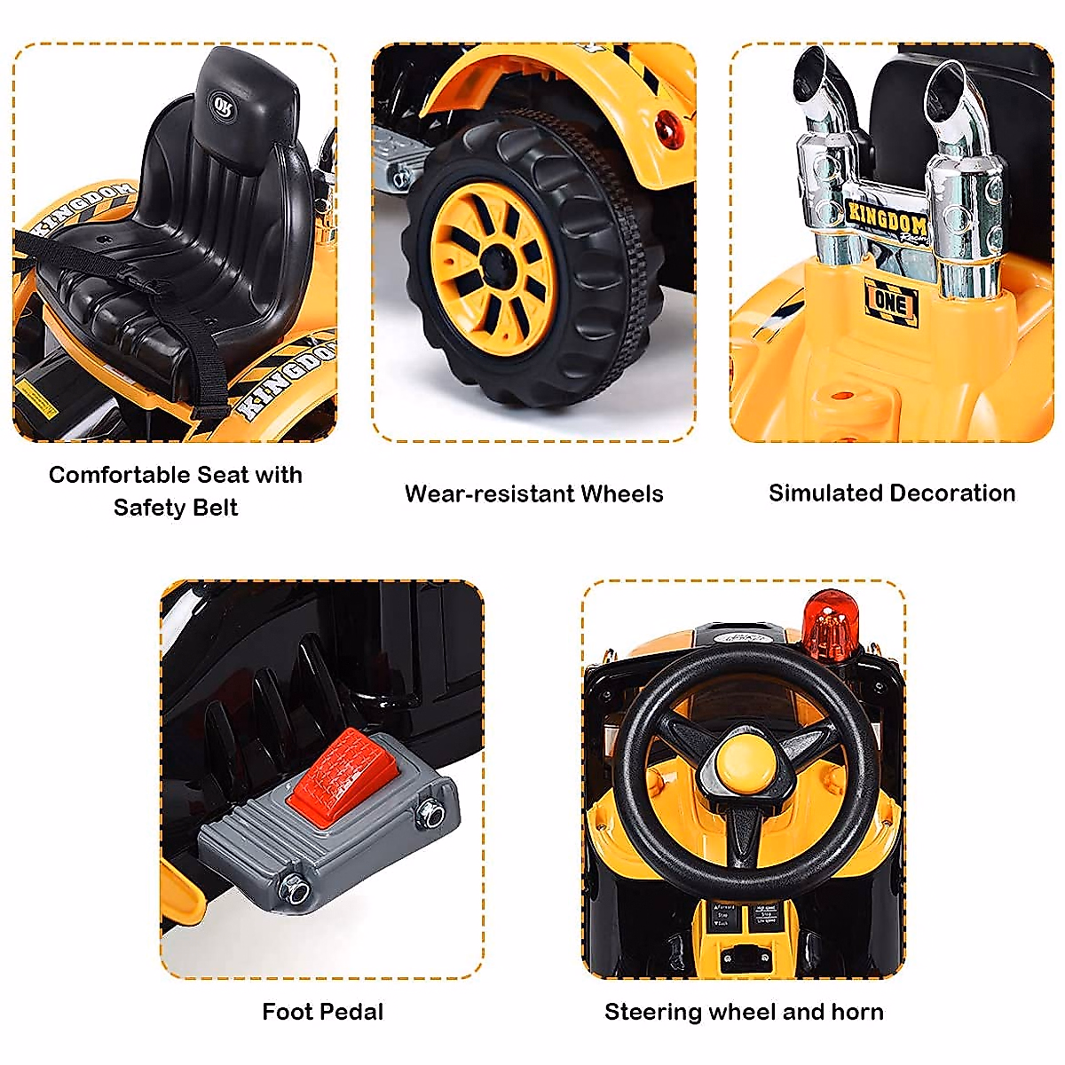 GLACER Ride on Excavator, 12V Battery Powered Digger w/ 2 Speeds, Forward & Backward, Front Loader Bucket, Horn, Safety Belt, Electric Construction Vehicles for Kids 3-8 Years Old (Yellow)