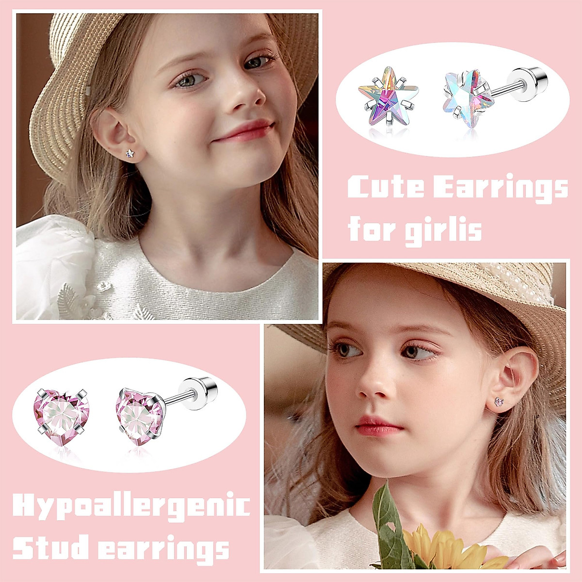 THUNARAZ 16 Pairs Hypoallergenic Screw Back Earrings for Women Girls Surgical Steel Tiny CZ Pearl Ball Heart Flower Screwback Flat Back Stud Earrings Set 20G