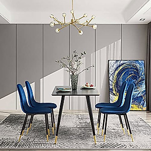 HomSof Set of 4 Velvet Tufted Accent Gold Metal Legs, Modern Dining Chairs Living Room, C Blue