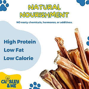 CHARLEY & ME Premium Bully Sticks for Dogs - 100% Natural Beef Dog Treats, Long-Lasting Dog Chew for Aggressive Chewers, Nutritious Joint Support for Dogs 6 Inches (Pack of 25)