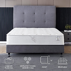 Full Size Mattress - 10 Inch Cool Memory Foam & Spring Hybrid Mattress with Breathable Cover - Comfort Plush Euro Pillow Top - Rolled in a Box - Oliver & Smith