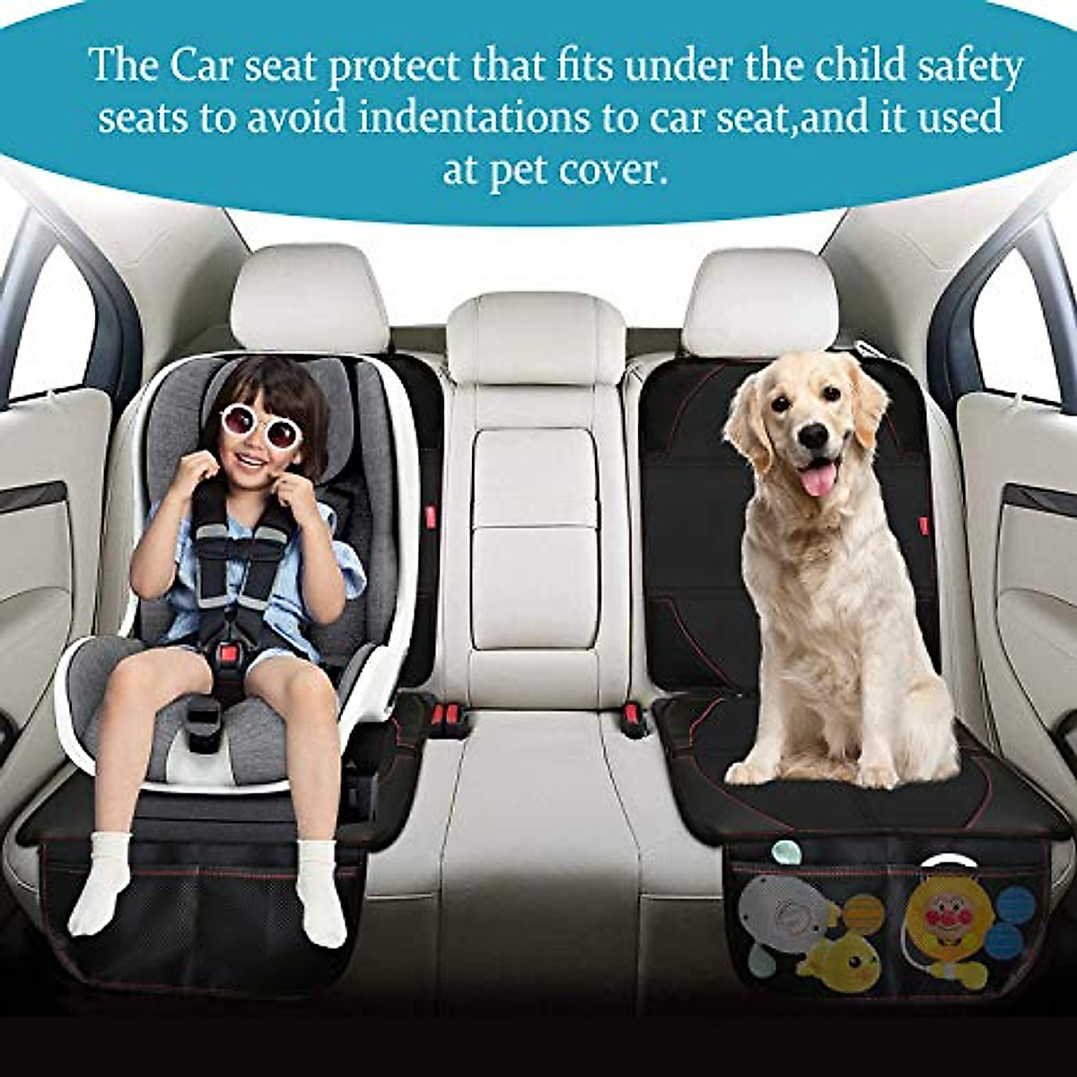 MORROLS Car Seat Protector, 2 Pack Carseat Protector with Thick Padding, Baby/Pets for Child Car Seat-Mesh Pockets-Waterproof-Universal Size(Black)