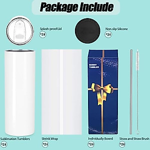 Tswofia 20 oz Stainless Steel Insulated Straight Sublimation Tumblers, 24 Pack, White, Skinny, Modern, Reusable, Perfect for Home and Travel