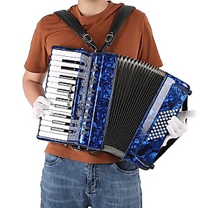 Focket Accordion, 26 Key 48 Bass Celluloid Piano Accordion with Straps, Professional International Standard ABS Piano Keyboard Musical Instrument for Stage Performance