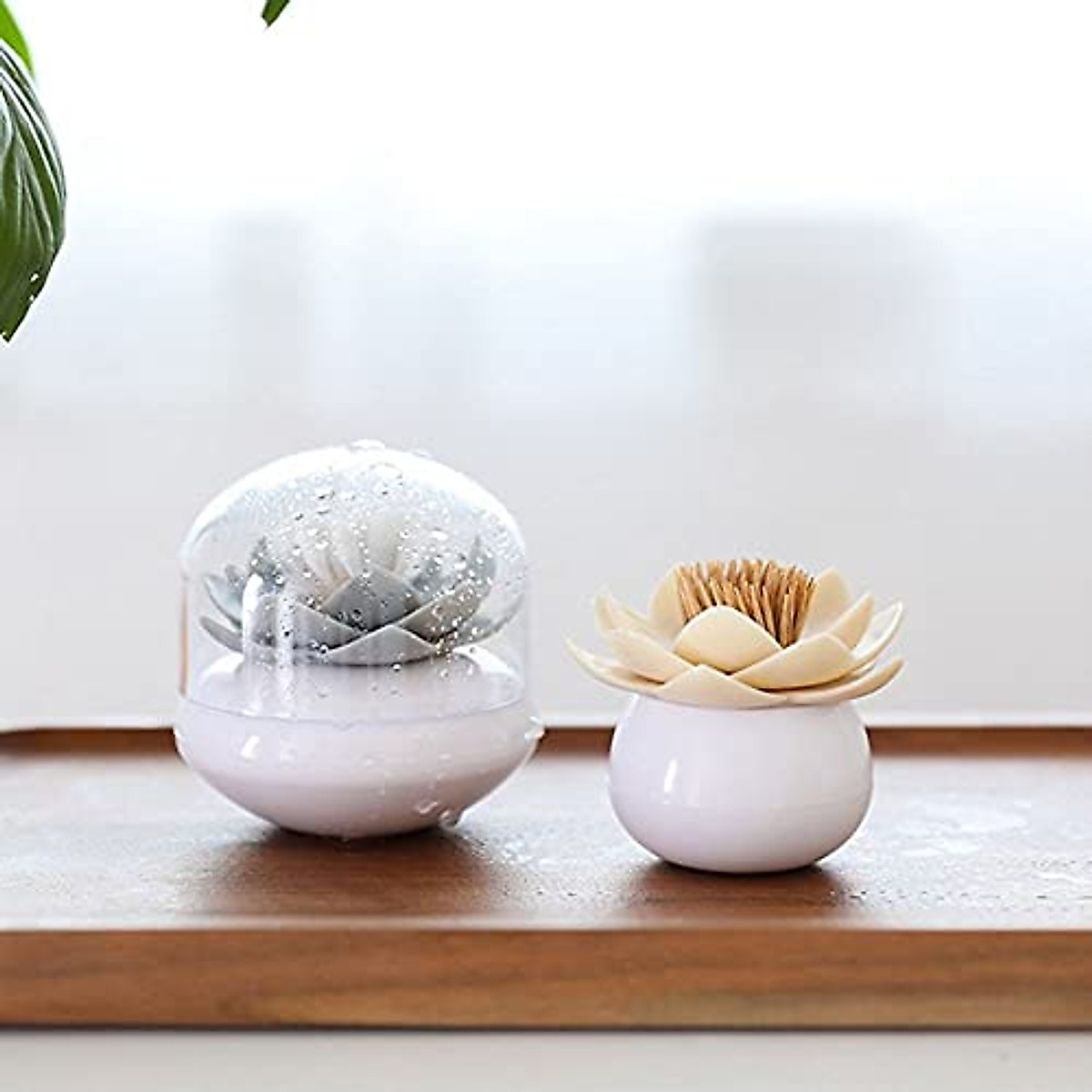 Creative Lotus Cotton Swab Holder Q-Tips Toothpicks Holder Home Decoration Cotton Bud Storage Box Organizer(Small,Beige)