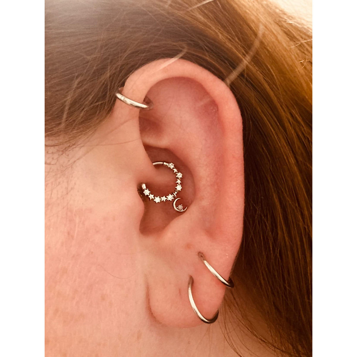 Melighting Septum Rings 16G Moon Septum Jewelry with Opal Clear CZ Surgical Steel 316L Star Helix Earring Dangle Daith Earrings Nose Rings Piercing for Women Men