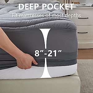 ELVEN HOME King Size Mattress Pad Waterproof Cooling Mattress Topper King 78"x80" Noiseless Urine Proof Mattress Protector Cover Deep Pocket Washable Quilted Fitted Soft Mattress Pad, Grey