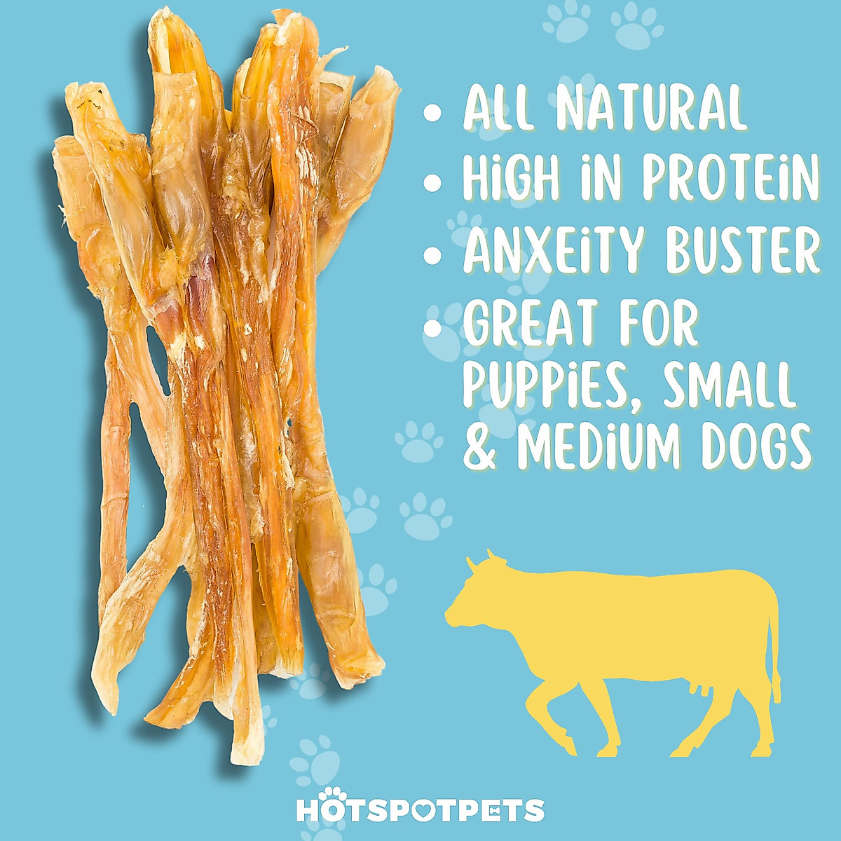 hotspot pets Beef Tendon Chews for Dogs (10 Pack) - 8 Inch All Natural, Free-Range, Grass-Fed Premium USDA Gambrol Beef Tendon Stick Treats - Made in USA