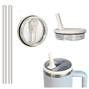 2 Pack 40 oz Tumbler Flip Straw Lid Replacement Fit for Stanley Quencher, Leak Proof for Stanley Lid Replacement Spill Proof Reusable Tumbler Cover Compatible with 40oz Stanley Cup Accessories (White)