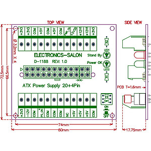 Electronics-Salon 24/20-pin ATX DC Power Supply Breakout Board Module.