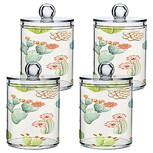 Blueangle 2PCS Cactus Flower Qtip Holder Dispenser with Lids - Apothecary Jar Containers for Vanity Organizer Storage - Plastic Food Storage Canisters（533）