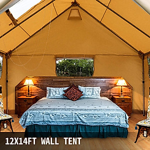 Happybuy Large 12x14ft Waterproof Canvas Wall Tent with PVC Storm Flap, Stove Hole, and 4-Season Suitable for Camping, Hiking, Mountaineering, Fishing, Party, and Hunting