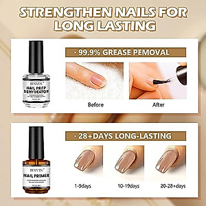 Binvin Gel Nail Polish Nail Dehydrator and Primer, 15ml Acid Free Natural Nail Prep Dehydrator & Bond Primer, Air Dry Superior Bonding Primer for Acrylic Powder Nail Supplies Set