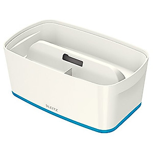 Leitz A5 MyBox Small with Lid, Storage Box for Home and Office, 5 L, High Gloss, Plastic, White/Blue Metallic;MyBox
