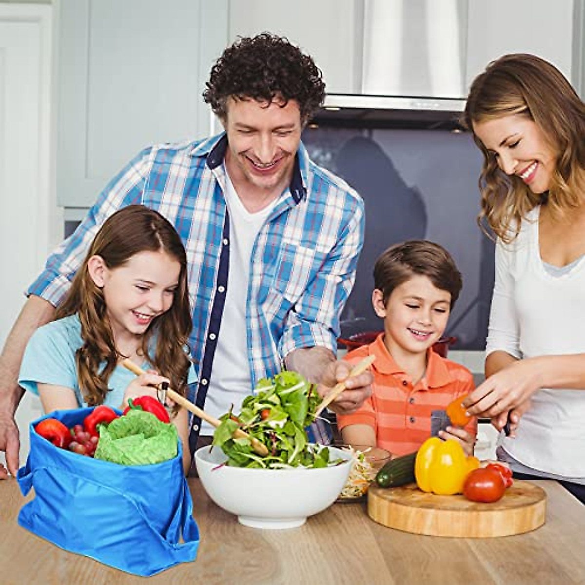 Chumia 50 Pack Reusable Grocery Bags Foldable Portable Shopping Bags Polyester Washable Grocery Bag with Handles (Sky Blue)