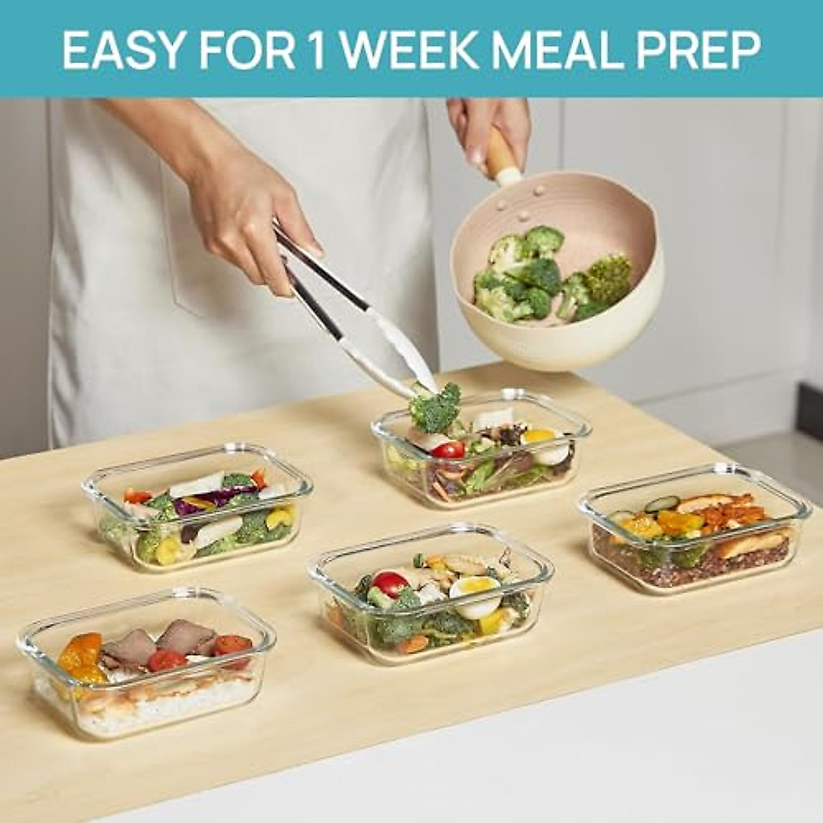 Vtopmart 10Pack 22oz Glass Food Storage Containers with Lids, Meal Prep Containers, Airtight Lunch Containers Bento Boxes with Snap Locking Lids for Microwave, Oven, Freezer and Dishwasher