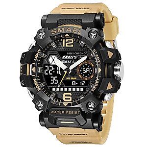AIMES Men's Watches Tactical Outdoor Sports Waterproof Military Watch Analog Digital Date Multi Function Large Dual Display Mens Wristwatch