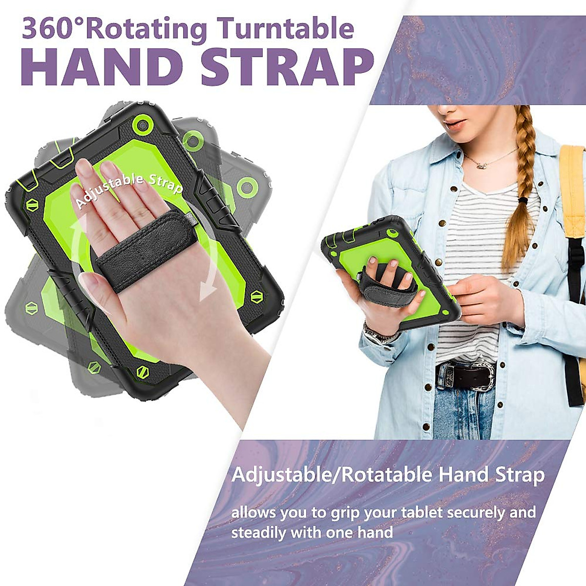 Amazon Kindle Fire HD 8 Case（10th Generation 2020 Release with Screen Protector | Herize Full Body Shockproof Protective Case W/Swivel Kickstand Hand Shoulder Strap for Amazon Fire HD 8 Inch 2020