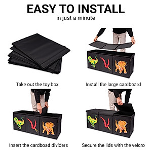 KLOWADOMA Extra Large Collapsible Dino Toy Box with Lids for Kids - Toy Storage Organizer, Chest, and Bin in Living Room, Playroom or Kids Room Organization