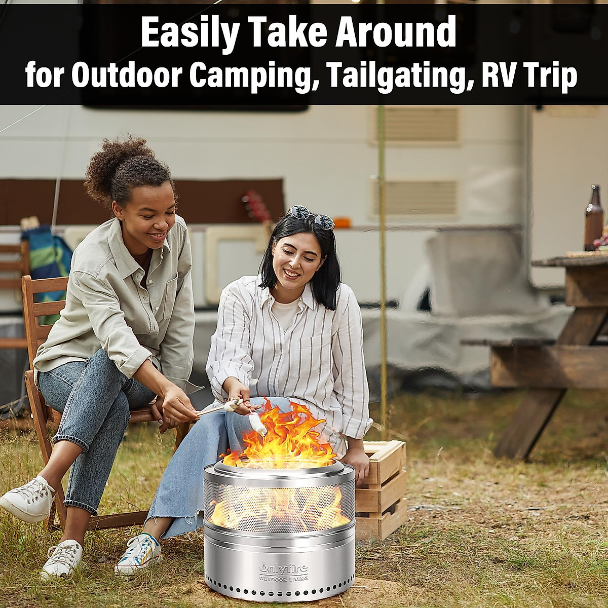 Onlyfire Wood Burning Fire Pit with Carrying Bag, 20” Detachable Portable Outdoor Firepit for Camping Tailgating Patio Backyard Bonfire Party, Perforated Smokeless Fireplace, Stainless Steel FP037