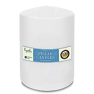HYOOLA White Three Wick Large Candle - 4.75 x 8 Inch - Unscented Big Pillar Candles - 120 Hour - European Made