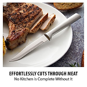 Rada Cutlery Serrated Steak Knife Stainless Steel Blade With Aluminum Made in USA, 7-3/4 Inches, Silver Handle, Pack of 2