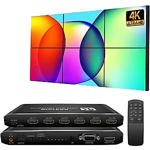 Video Wall Controller 2X3 4K,HDMI & DVI 4k Signal Input Makes 6 TV Screens Into 1 Wall Display Support IR Remote/RS232 and 180° Rotation,Support Video Wall Controller 2x2 4k 1x1, 1x2, 1x3, 1X4, 1x5