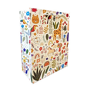 13" Fun Colorful Animals Gift Bag for Kids, Medium Large